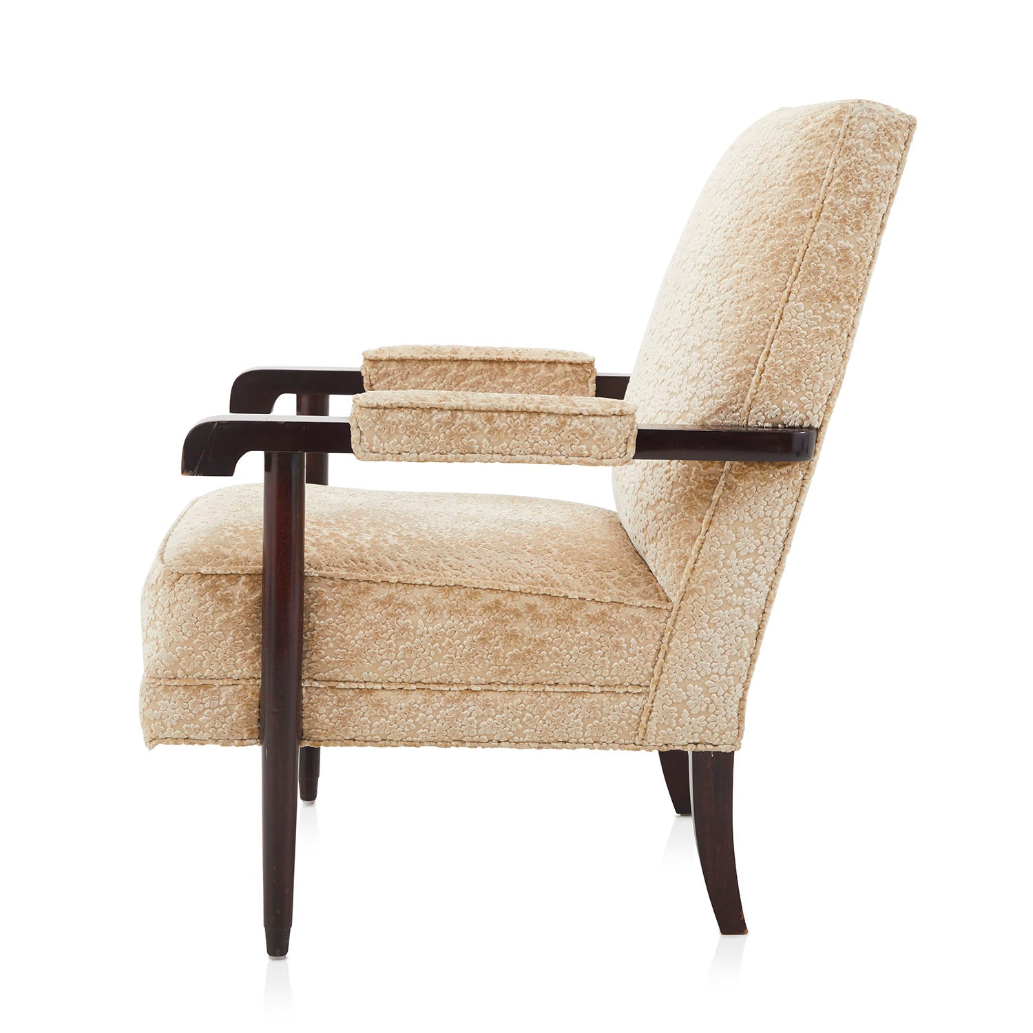 Tan & Wood Contemporary Cream Pattern Arm Chair - Gil & Roy Props