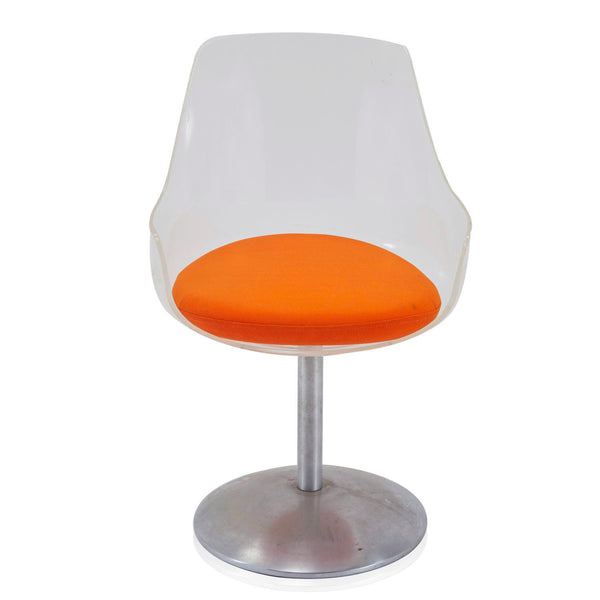 Orange & Lucite Modern Swivel Bucket Chair - Gil & Roy Props