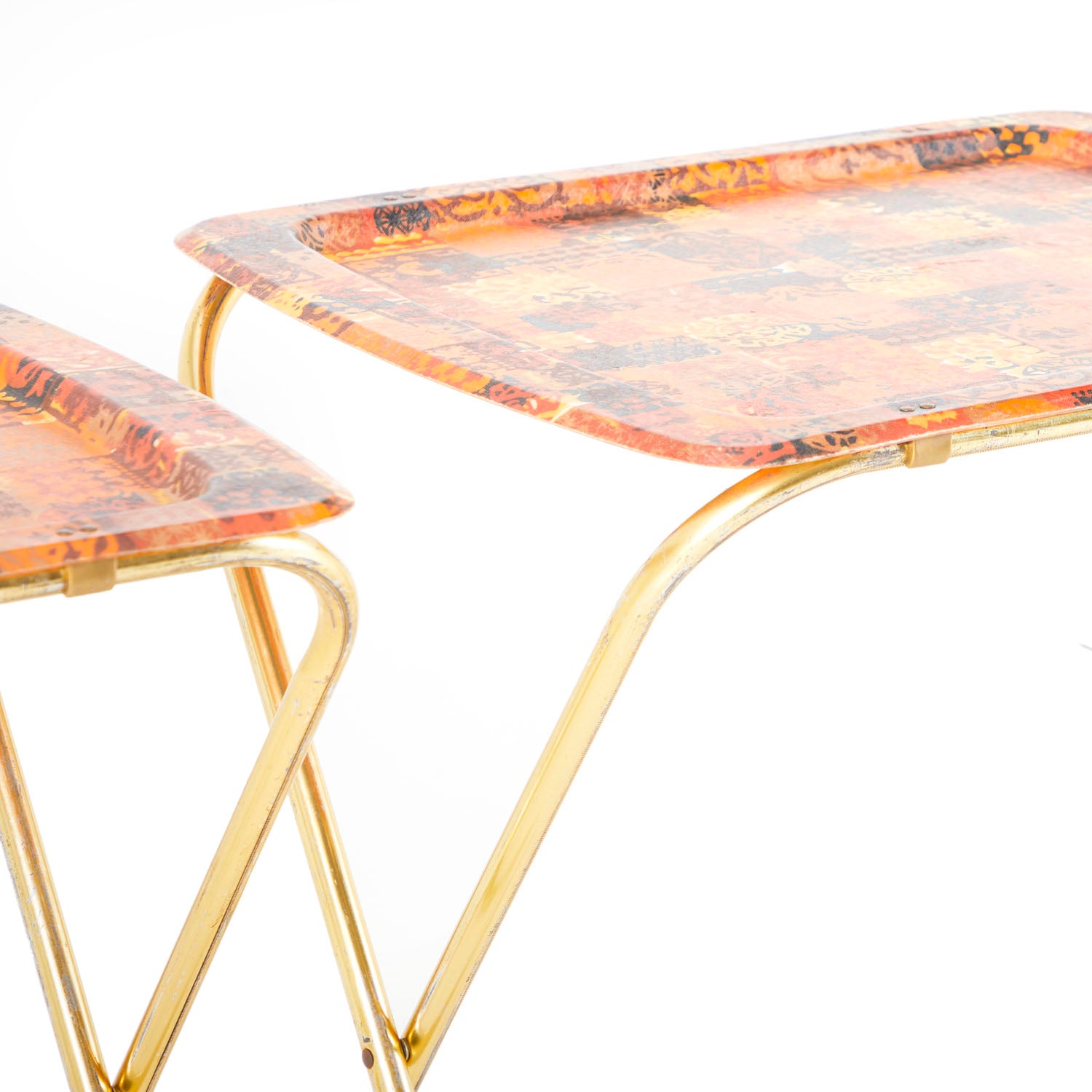 Ornate Checkered Gold TV Tray Table Set - Gil & Roy Props