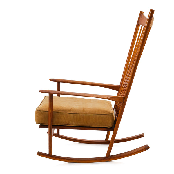 Wood & Tan Cushion Wegner Style Arm Rocker - Gil & Roy Props