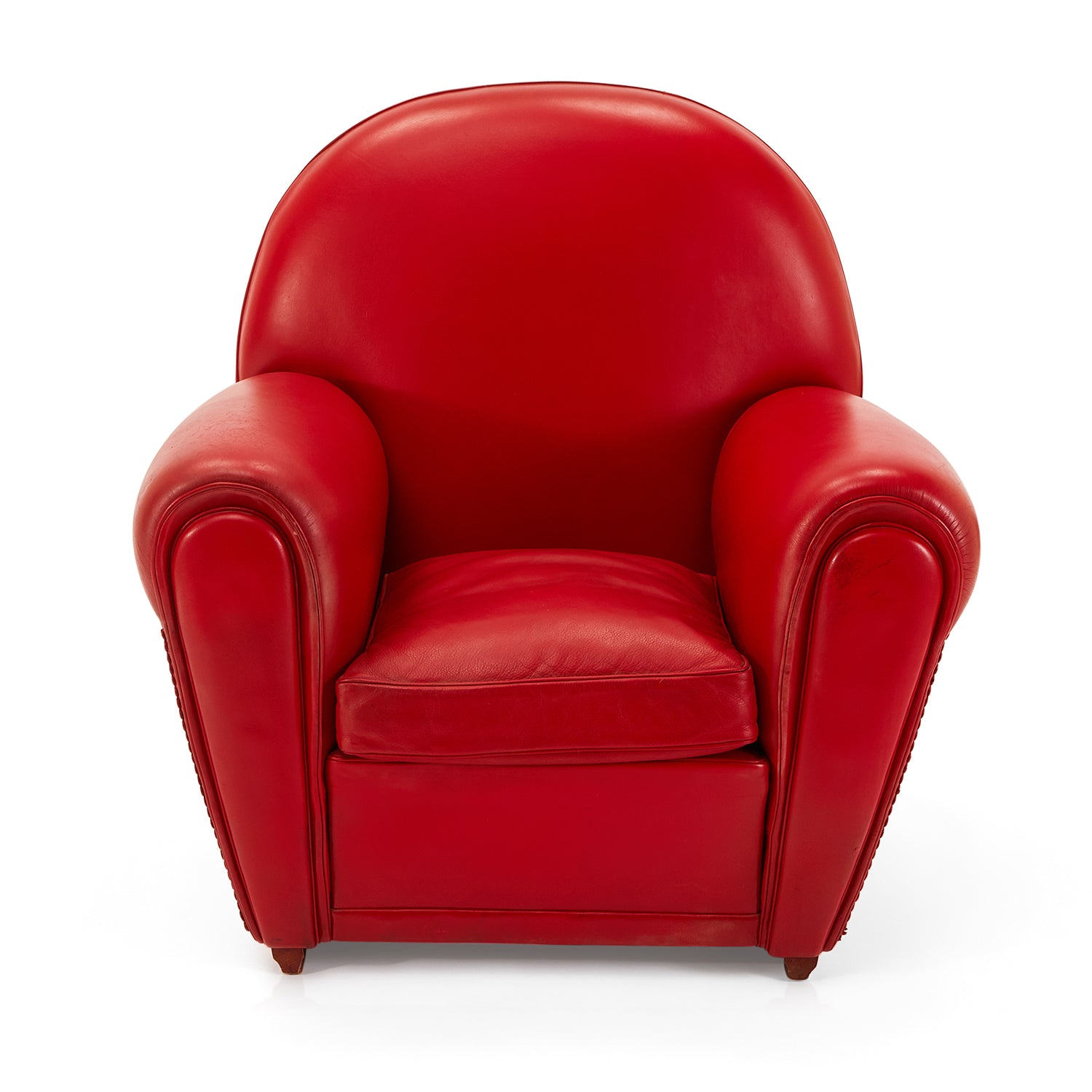 Red Leather Round Back Club Chair - Gil & Roy Props