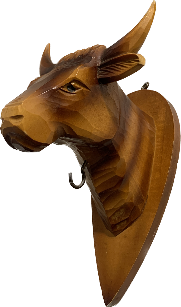 Wooden Carved Bull Wall Hook - Gil & Roy Props