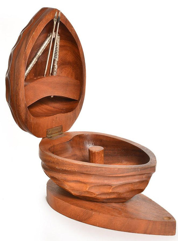 Wood Carved Walnut Shaped Bowl with Tools - Gil & Roy Props