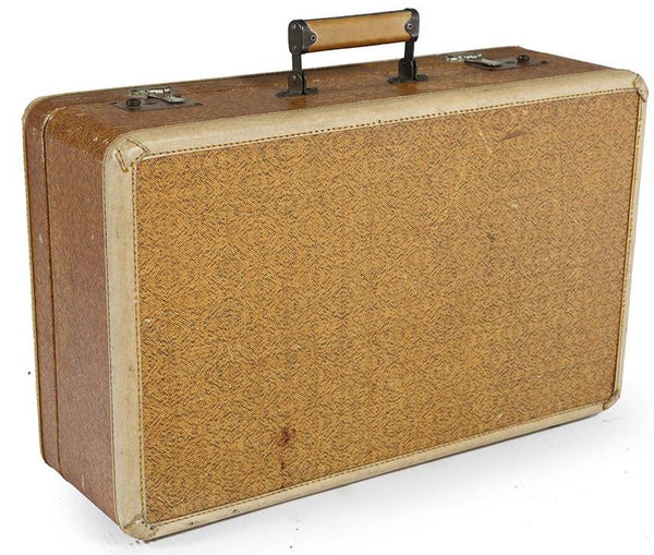 Tan Suitcase with Wooden Weave - Gil & Roy Props
