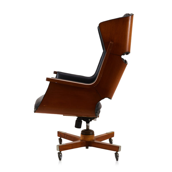 Black Leather & Bentwood Segmented Executive Chair - Gil & Roy Props